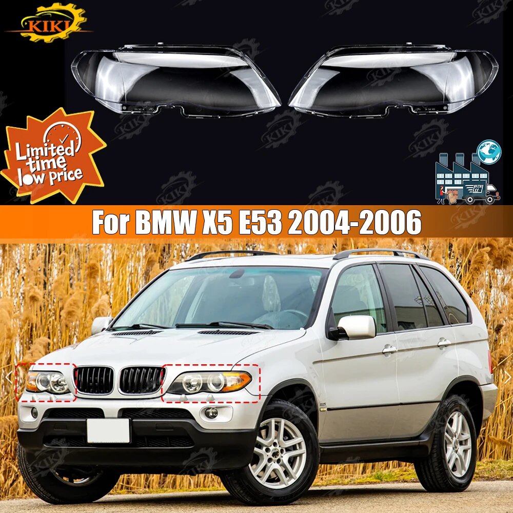 Для BMW X5 E53 2004-2006 автомобильная передняя фара, стеклянная линза, корпус, абажур, 1 Pair