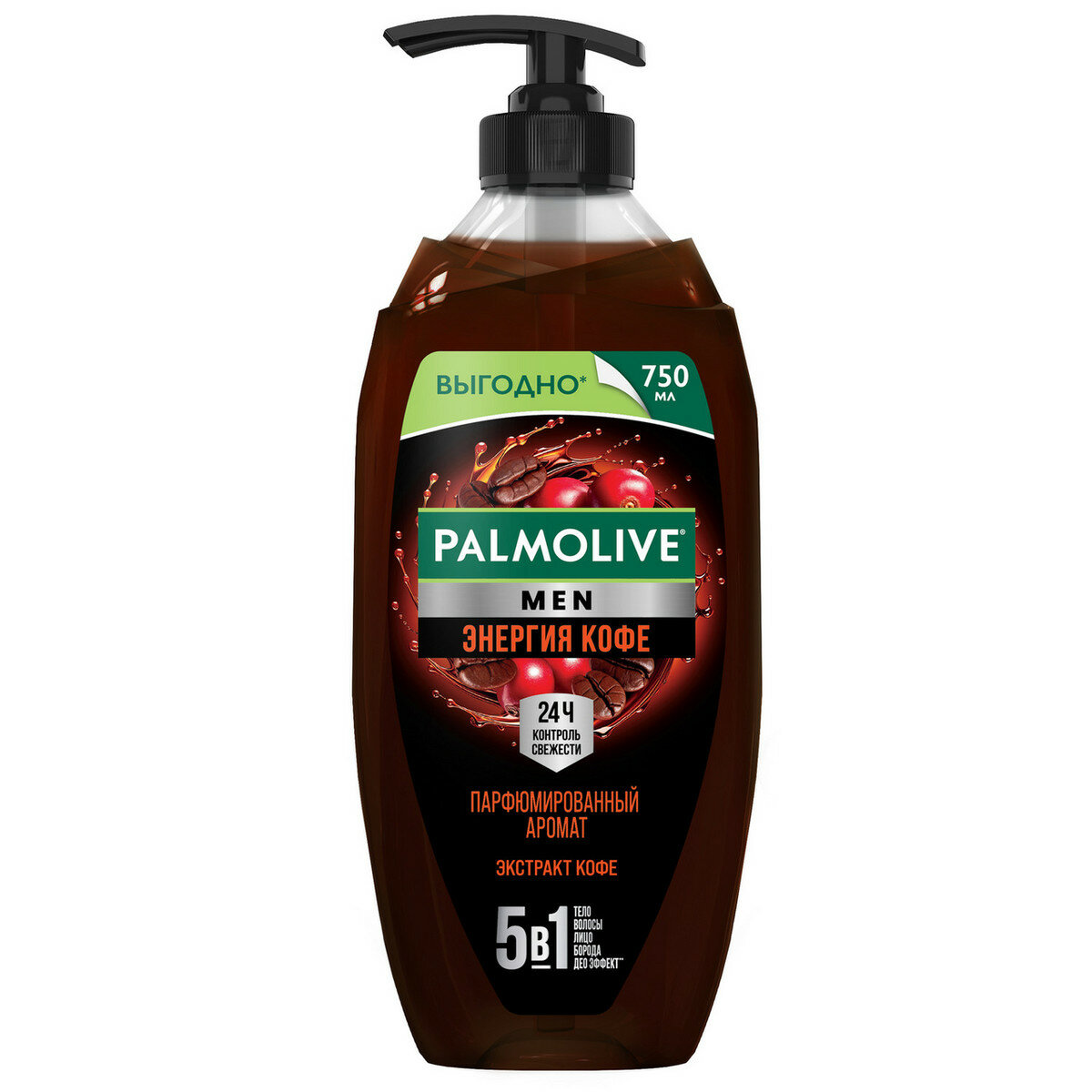 Гель для душа Palmolive Men Энергия кофе 5в1, 750мл, (1 шт)