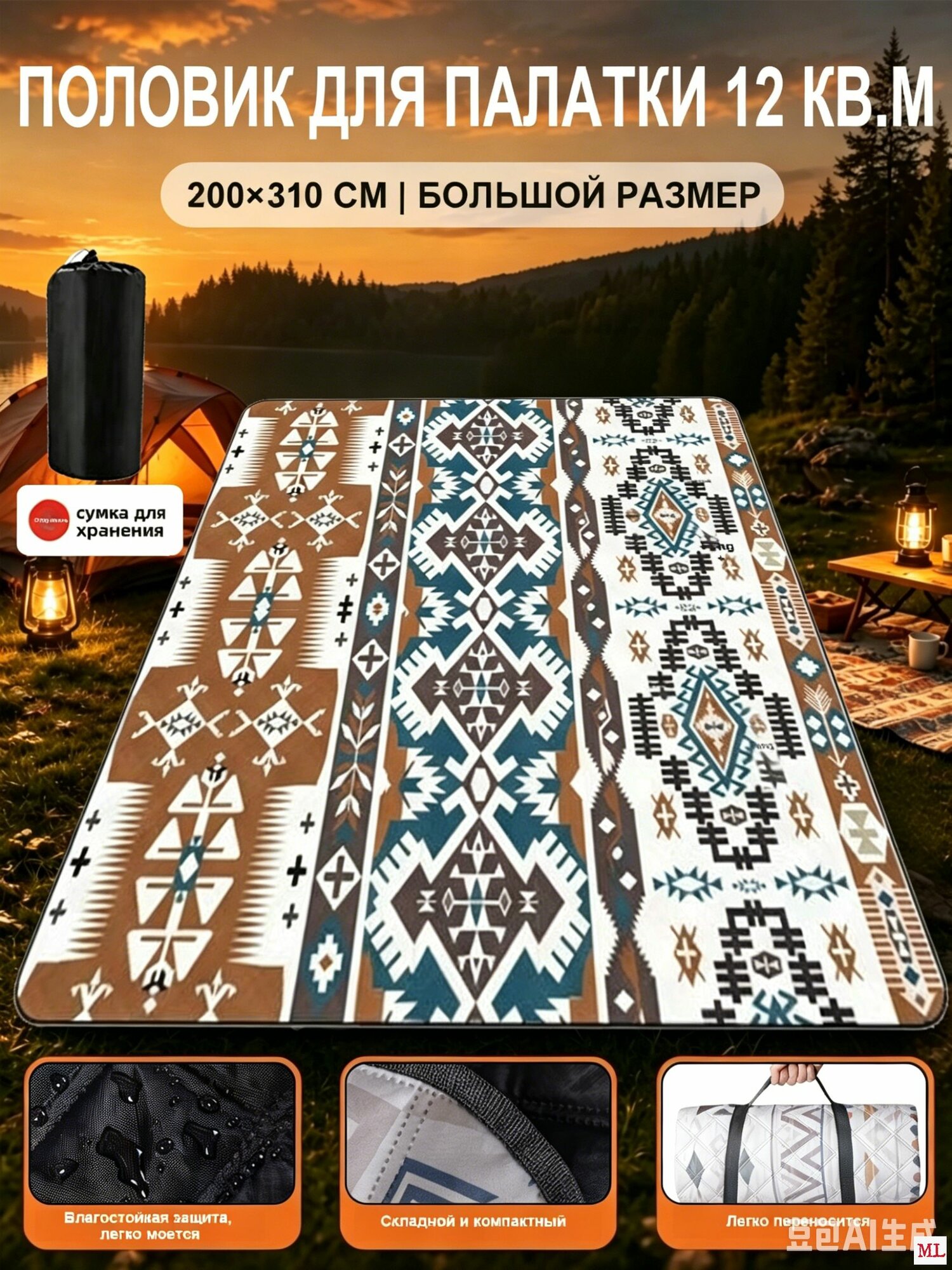 Плед непромокаемый, для пикника 1 , 200 см х 310 см