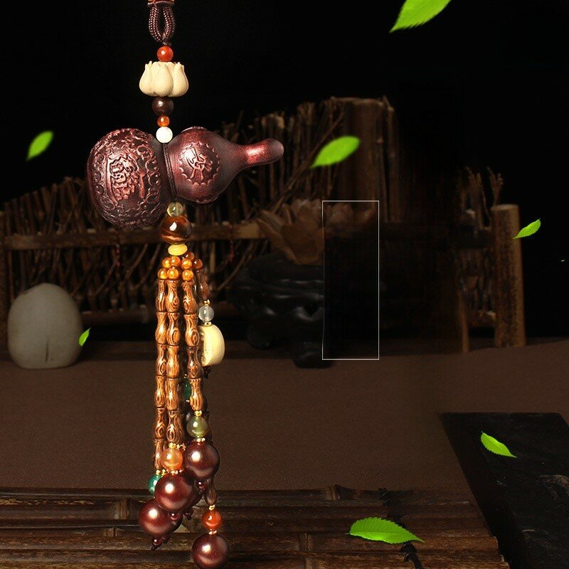 Natural peachwood gourd car pendant with traditional chinese motifs for car interior accessory stylec