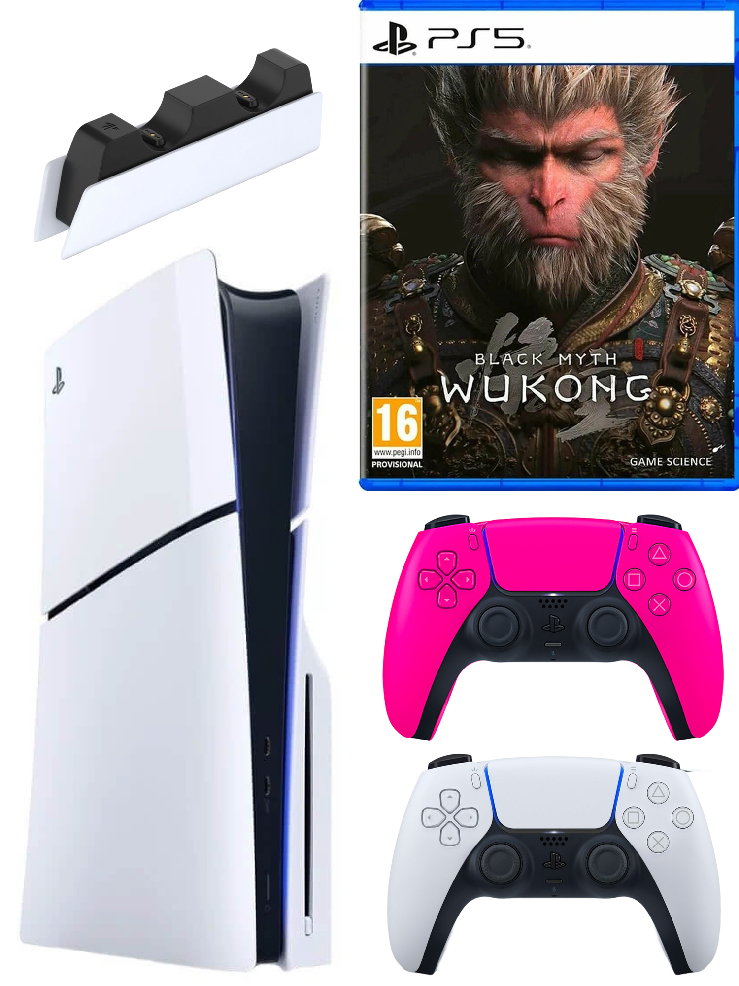 Игровая приставка Sony PS 5 Slim, 1ТБ(с дисководом)+2 геймпад(nova pink)+Зарядная станция+Black Myth: Wukong