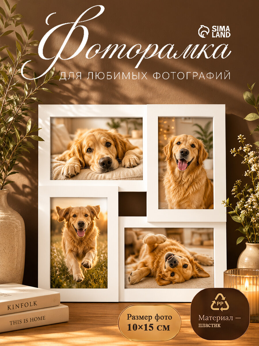 Фоторамка - коллаж на 4 фото "Прелесть" (пластиковый экран) цвет белый