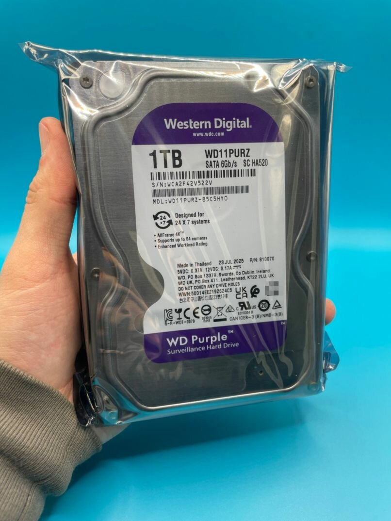 Жесткий диск Western Digital Purple WD11PURZ, 1ТБ, форм-фактор 3,5", интерфейс SATA 6 Гб/с