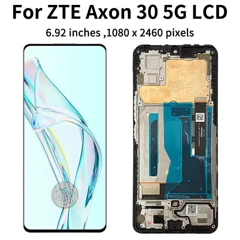 6,92-дюймовый AMOLED-дисплей для ZTE Axon 30 5G, A2322, A2322G, ЖК-дисплей с рамкой, сенсорный экран, панель управления, сканер отпечатков пальцев.