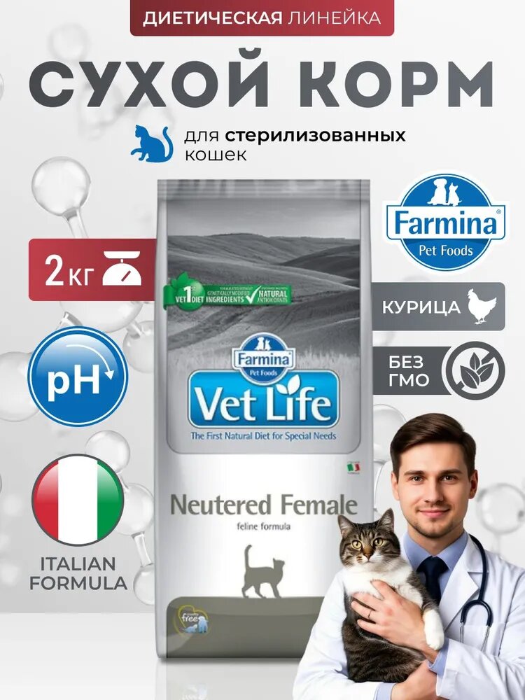 Farmina Vet Life Neutered Female сухой корм для стерилизованных кошек 2 кг