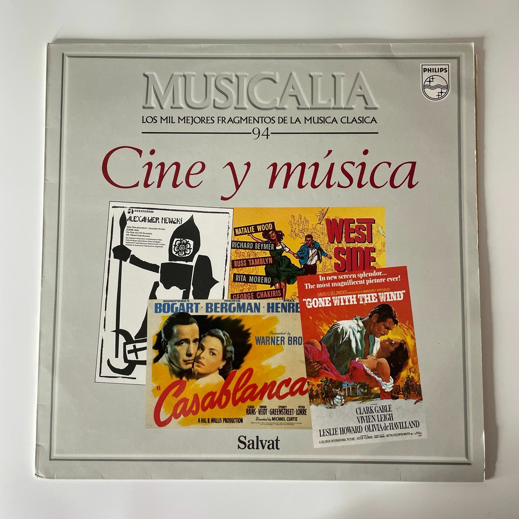 Винтажная виниловая пластинка LP Сборник Музыка Из Кинофильмов Musicalia 94. Cine Y Musica (Испания 1987) (Касабланка, Уснесенные Ветром и др)