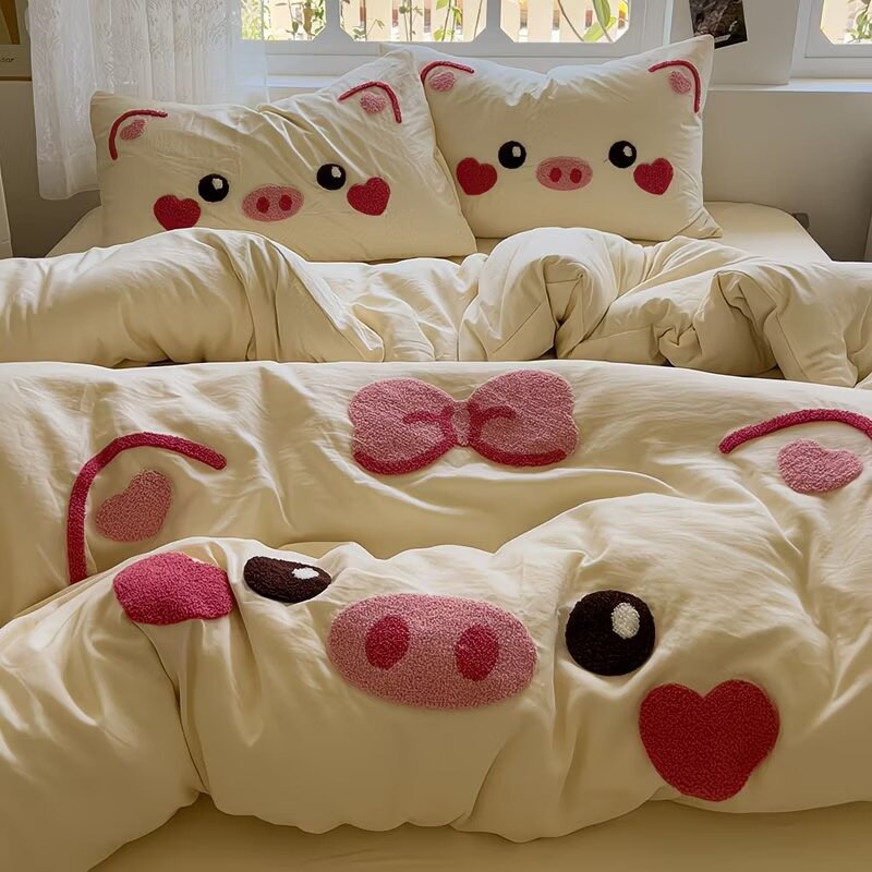 Комплект постельного белья Kawaii Pink Pig 3 шт. 150X200cm(4pcs), 2
