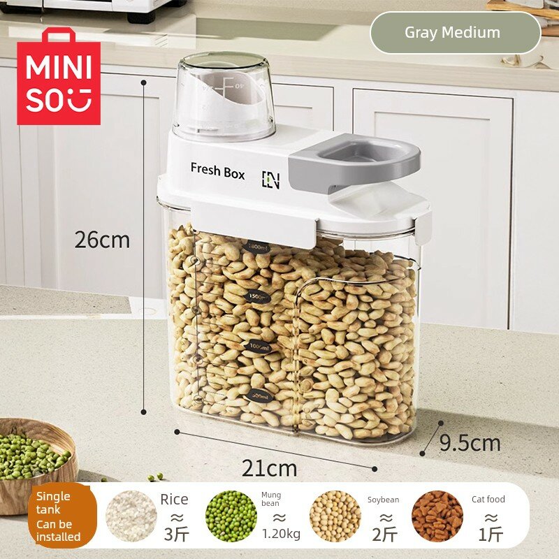 Контейнер для хранения круп Miniso, емкость для риса, бытовой, защищенный от насекомых и влаги, герметичный, для