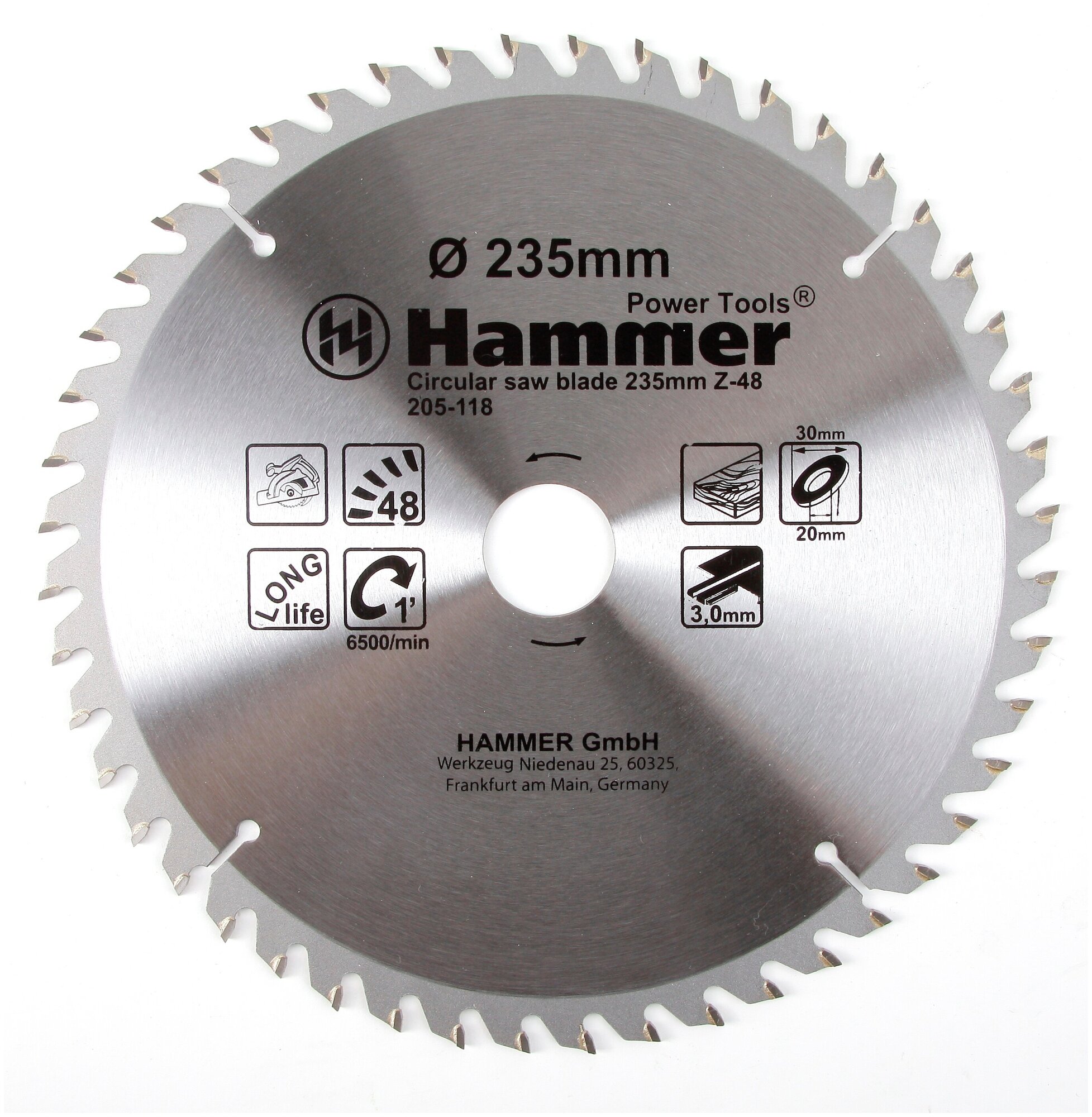 Диск пильный Hammer Flex 205-118 CSB WD 235мм*48*30/20мм по дереву