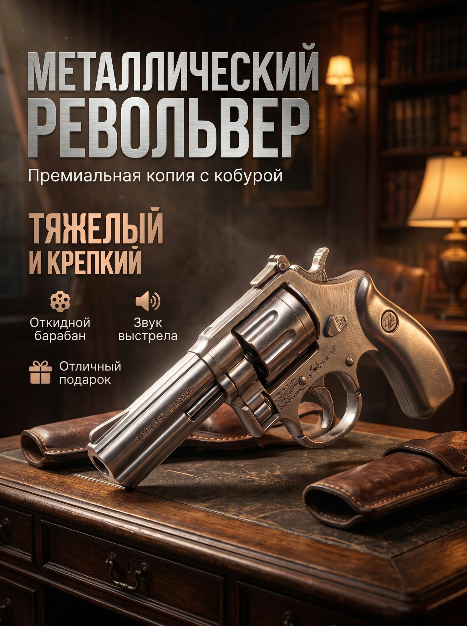 Пистолет Револьвер металлический с кобурой, детский пугач