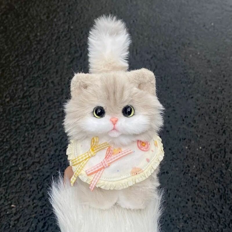 Белый котенок с bib набором из кроличьей шерсти, декоративная фигурка на стол, подарок девушке, 80-120 символов