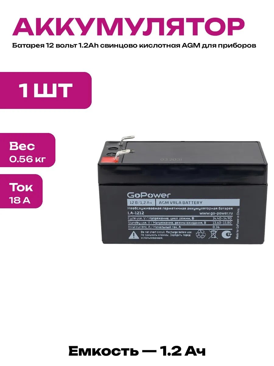 Батарея для сигнализации и ИБП аккумулятор AGM черный 12V