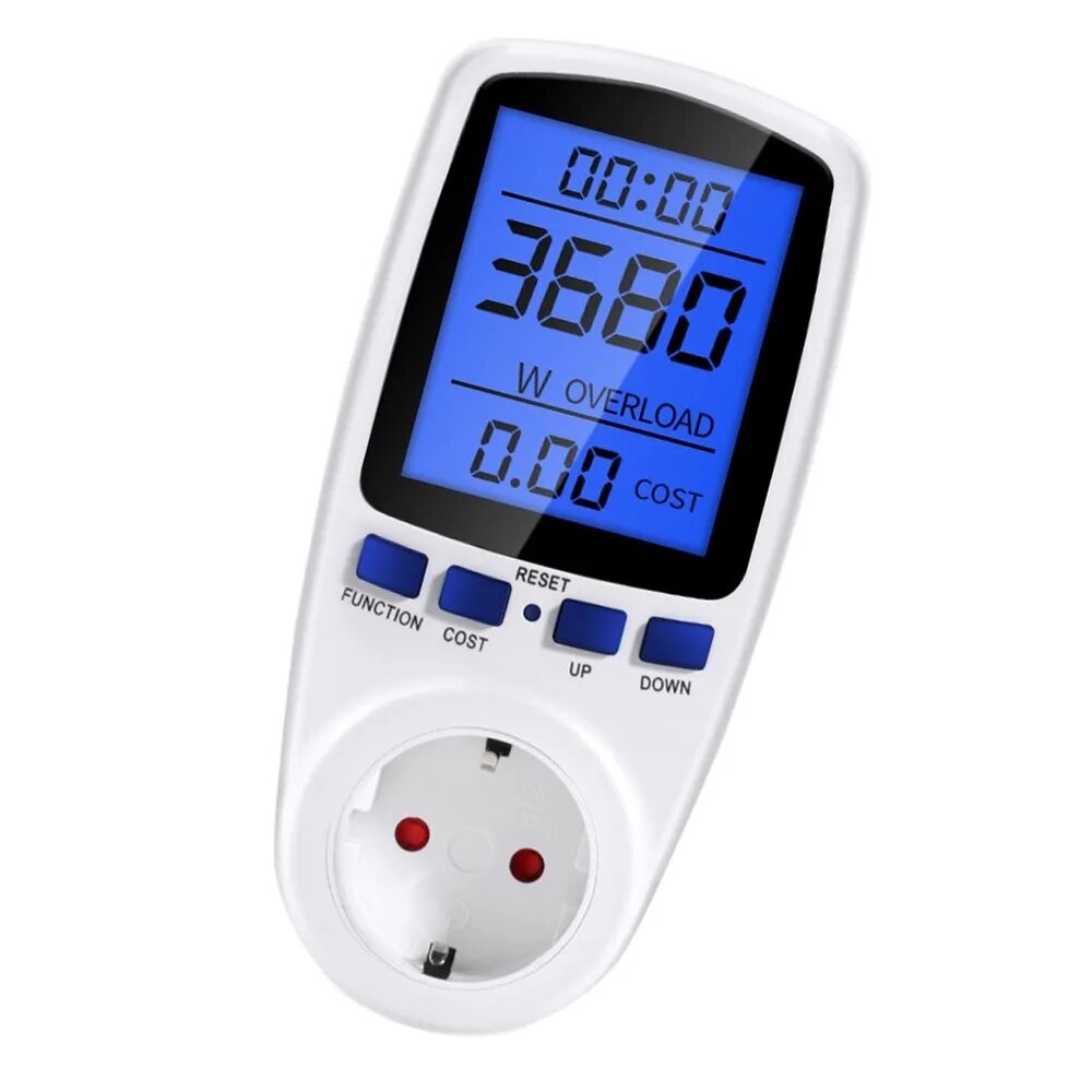 Цифровой ваттметр 220В с LCD дисплеем, розетка для мониторинга электроэнергии, расчет стоимости, защита от перегрузки