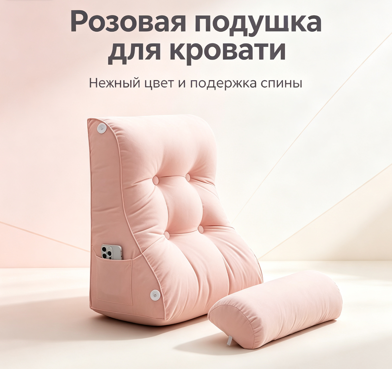 Бежевая хлопковая ортопедическая подушка-треугольник с валиком для талии, мягкая опора для изголовья кровати