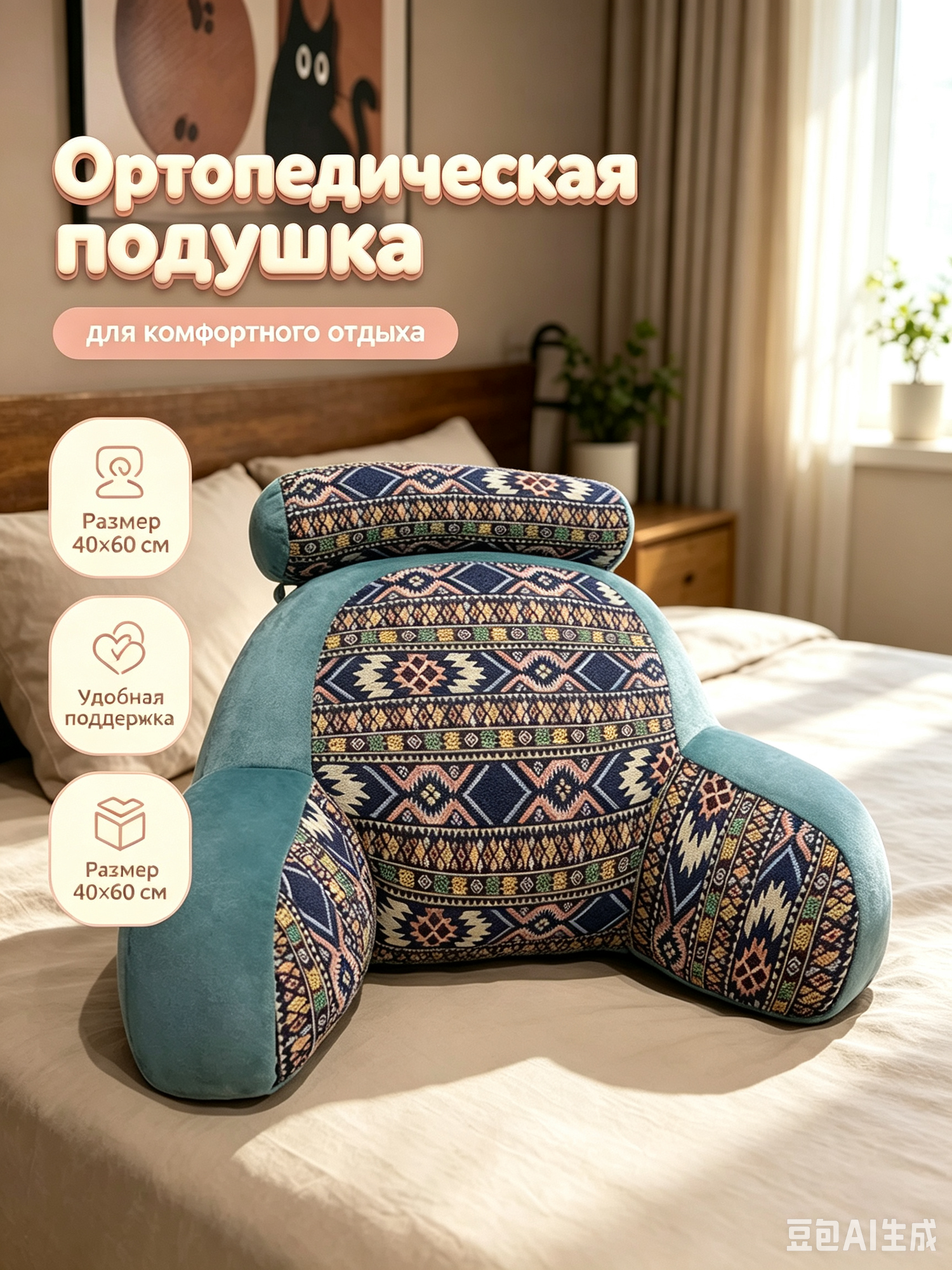 Этническая подушка для спины 40×60 см, поддержка поясницы для кровати и дивана