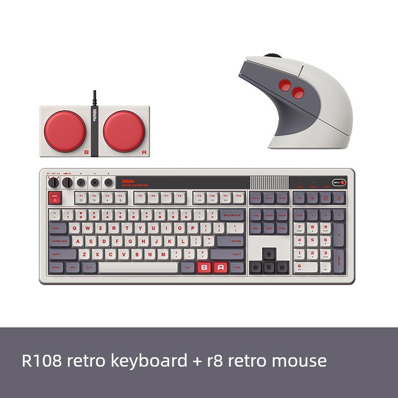 Retro 108 Механическая клавиатура с мышью беспроводная Bluetooth для игр и офиса ПК ноутбук под iOS Android серая