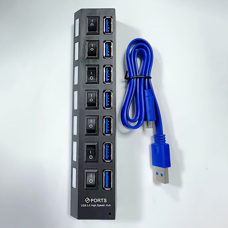 USB-хаб 3.0 на 7 портов, скорость передачи данных 5 Гбит/с, с независимым светодиодным выключателем, для ноутбуков, ПК, MacBook, Mac Pro, Mac Mini, iMac, Surface Pro и других USB-устройств