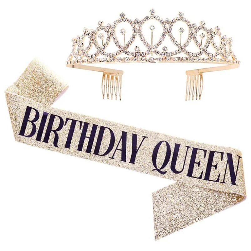Повязка на голову с тиарой для дня рождения CMGBOBP Queen Gold Set