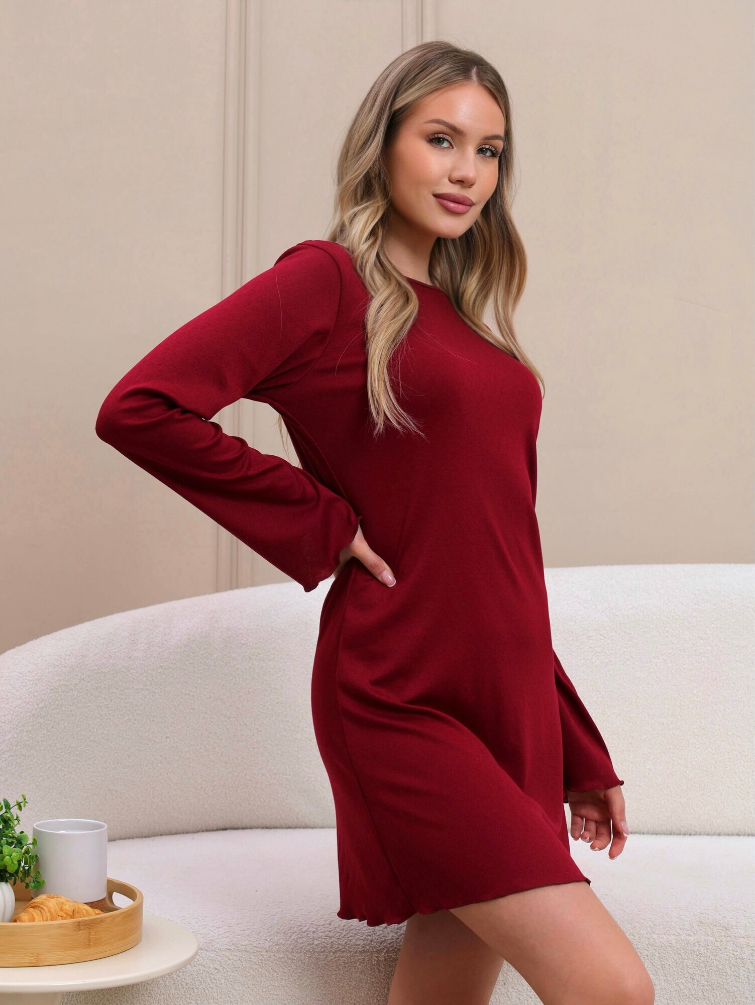 Платье BUY-TEX.RU домашнее женское, размер 42-44, бордо — фото 1
