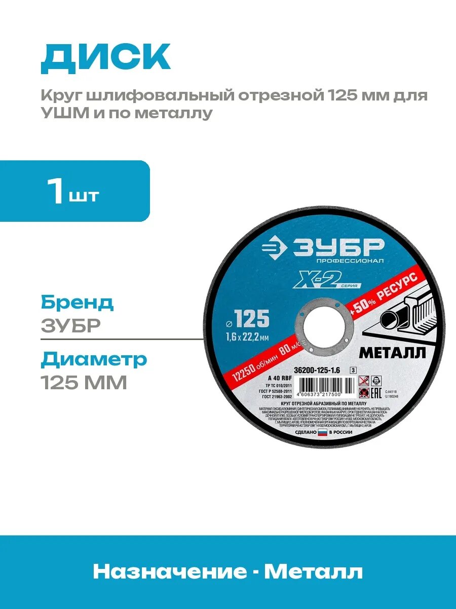 Диск по металлу 125 мм круг отрезной электрокорунд для УШМ
