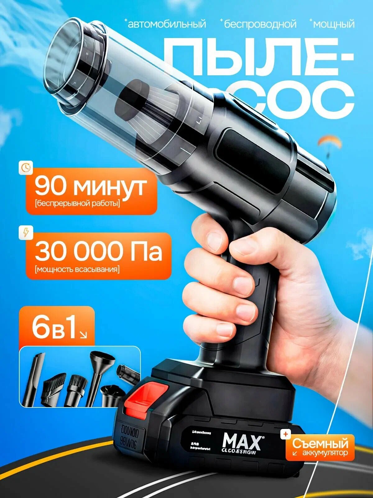 Автомобильный пылесос беспроводной, для уборки салона и дома, мощный, аккамуляторный