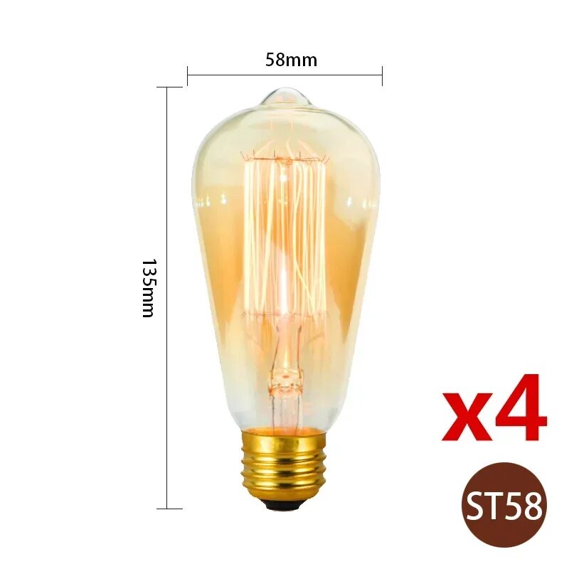 Лампы Эдисона ST58 filament, 4 шт, E27, 40 Вт