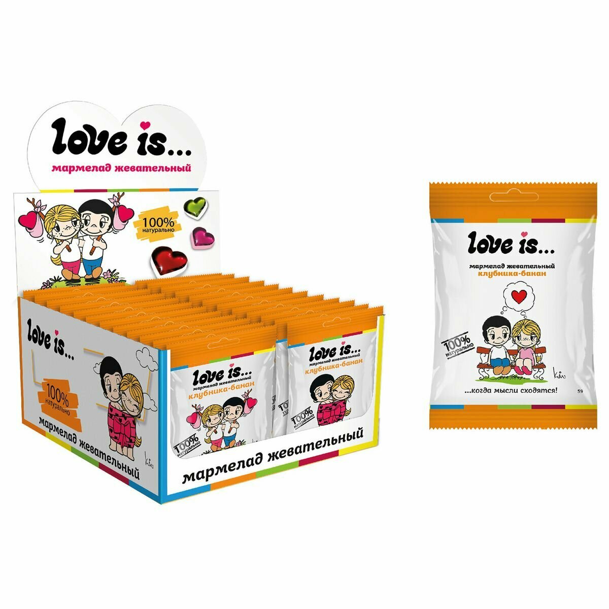 Мармелад жевательный LOVE IS "ЖуйМиксик" со вкусом клубника-банан, 20г, 160 уп.