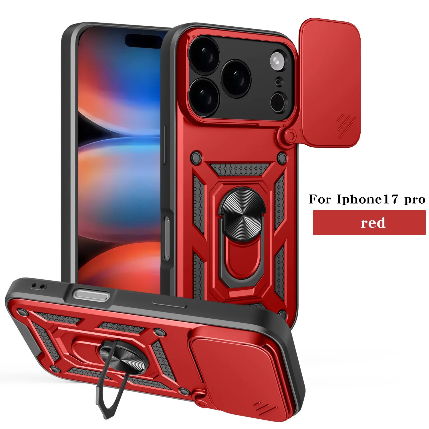 Красный чехол на iPhone 17 Pro с кольцом