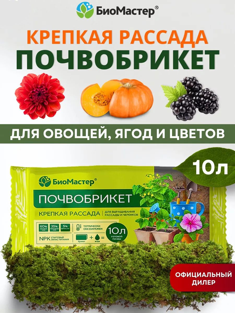 Грунт БиоМастер почвобрикет Крепкая рассада, 10 л