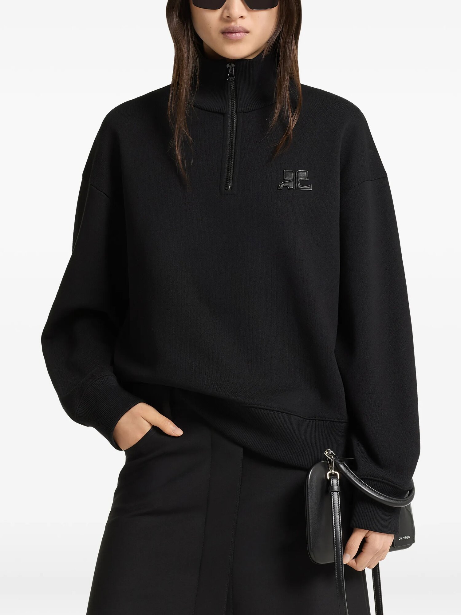 Толстовка courreges Zipped logo-patch sweatshirt, размер 52, , черный — фото 1