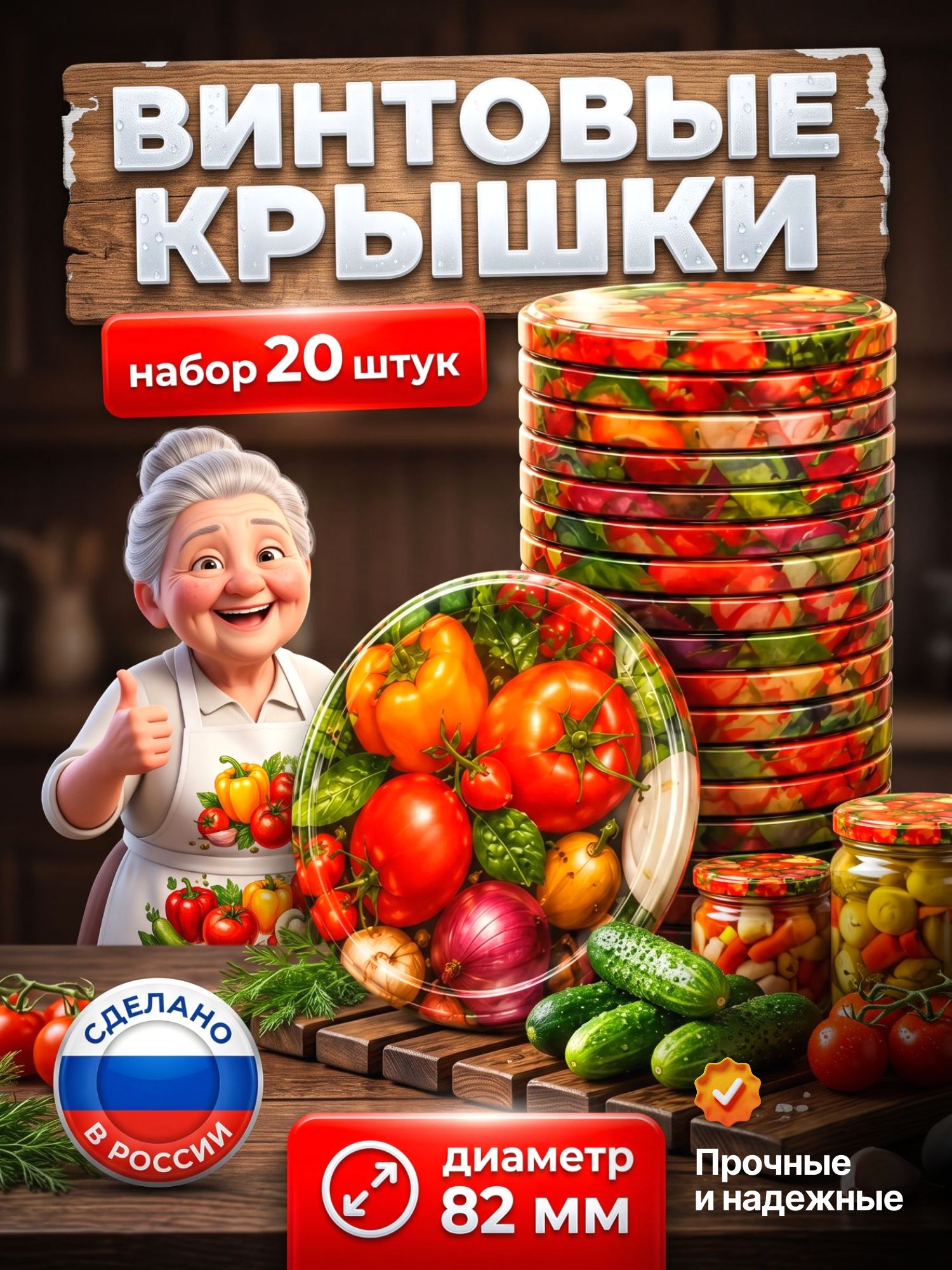 Крышка для банки винтовые, Крышки для консервирования 8.2, 8.2 см х 8.2 см, 20 шт