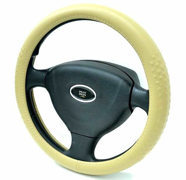 Оплетка на руль для автомобиля Geely Emgrand EC7, MK, Emgrand X7, GC6, CK / Джили МК Кросс и др, в бежевом цвете, Натуральная кожа