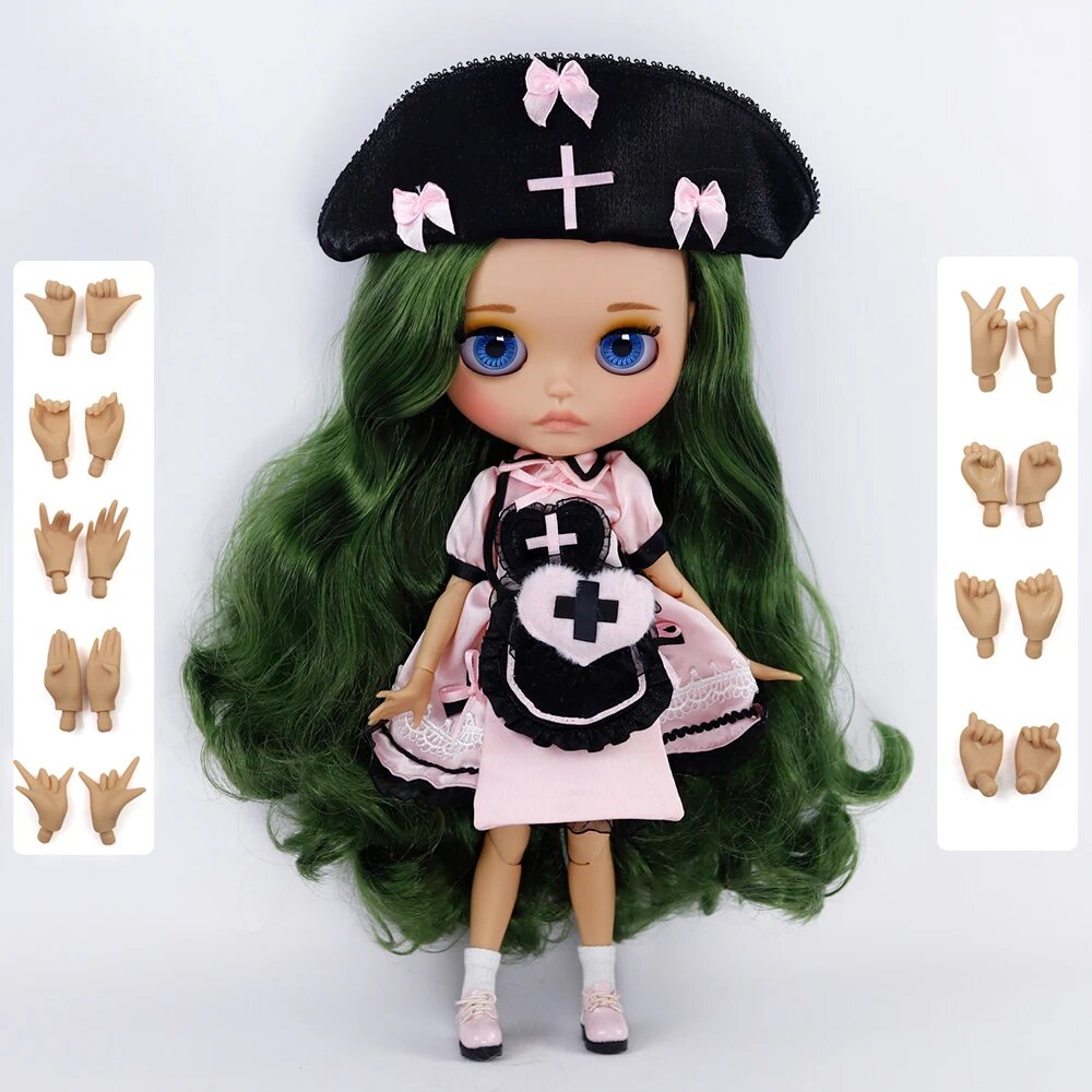 Кукла Blythe 30 см в костюме горничной, зеленые волосы, обувь