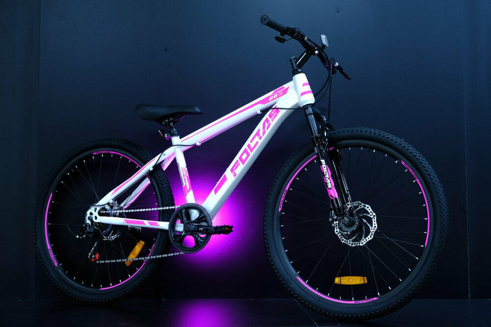 Велосипед FOLTAS Steel бело-розовый рама 15 дюймов, рост 140 - 160см, 26 дюймов, 7 скоростей