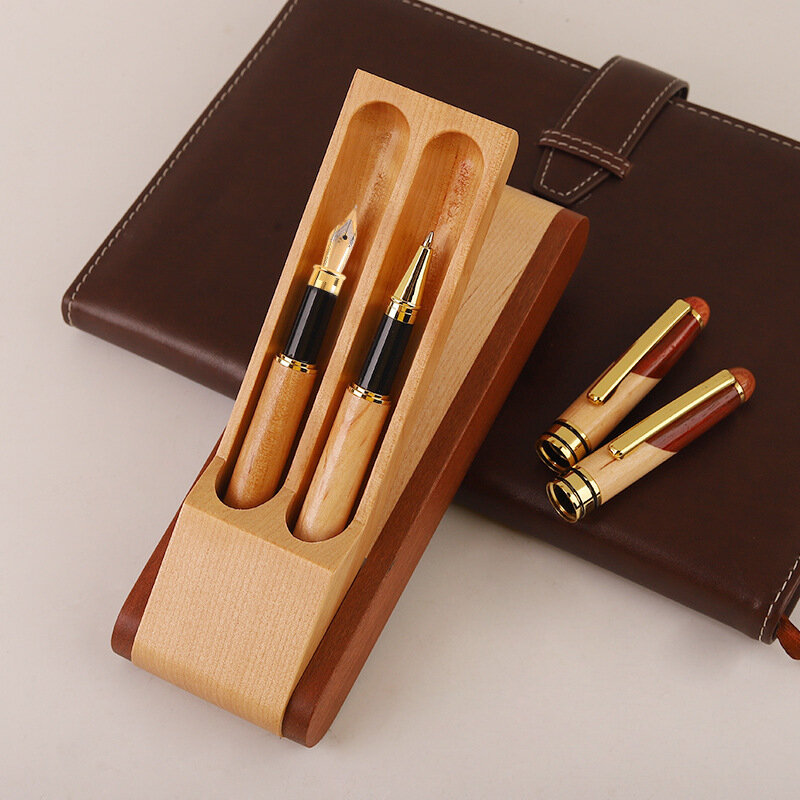 Подарочный набор из бамбуковой и деревянной ручки-перьевой ручки и шариковой ручки, возможно нанесение логотипа, винтажный рекламный подарок, оптовая продажа ручек из массива дерева.