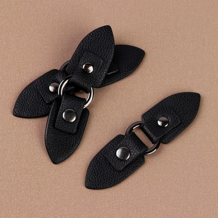 Застёжка-клевант, с кнопкой, 10,5 x 2,6 см, 3 шт, цвет чёрный