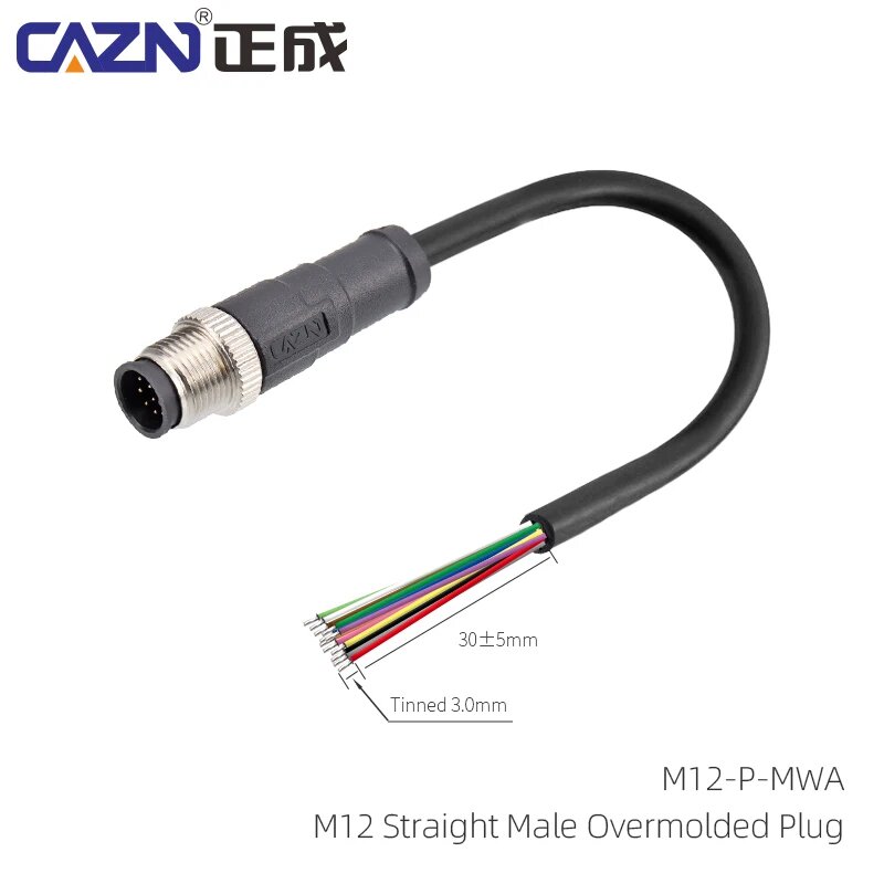 CAZN M12 Прямой Разъем, 6 Pin A-code, 1m PVC