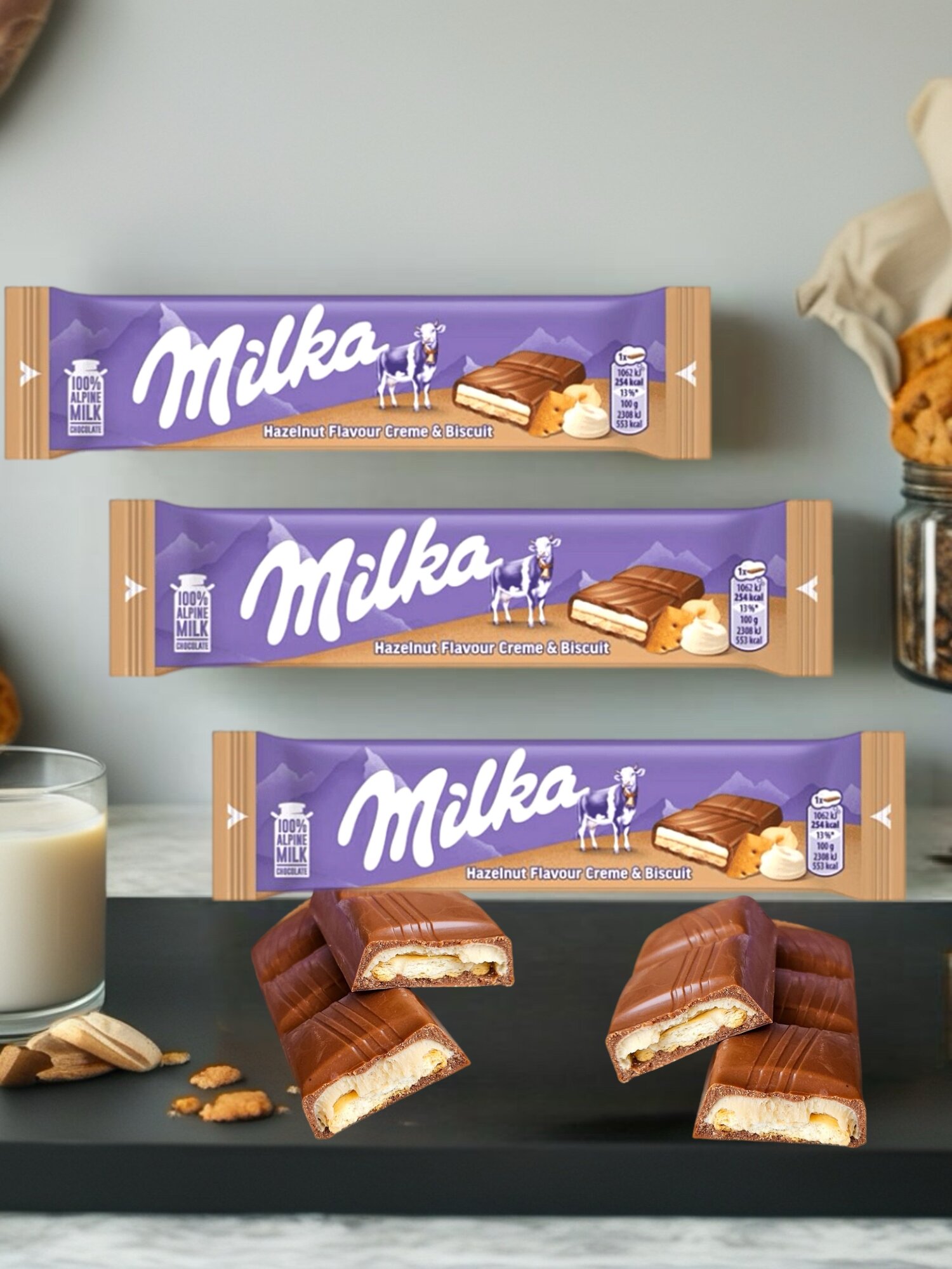 Milka Hazelnut Creme&Biscuit / Милка Батончик Крем Бисквит, 46г х 3 шт (Германия)