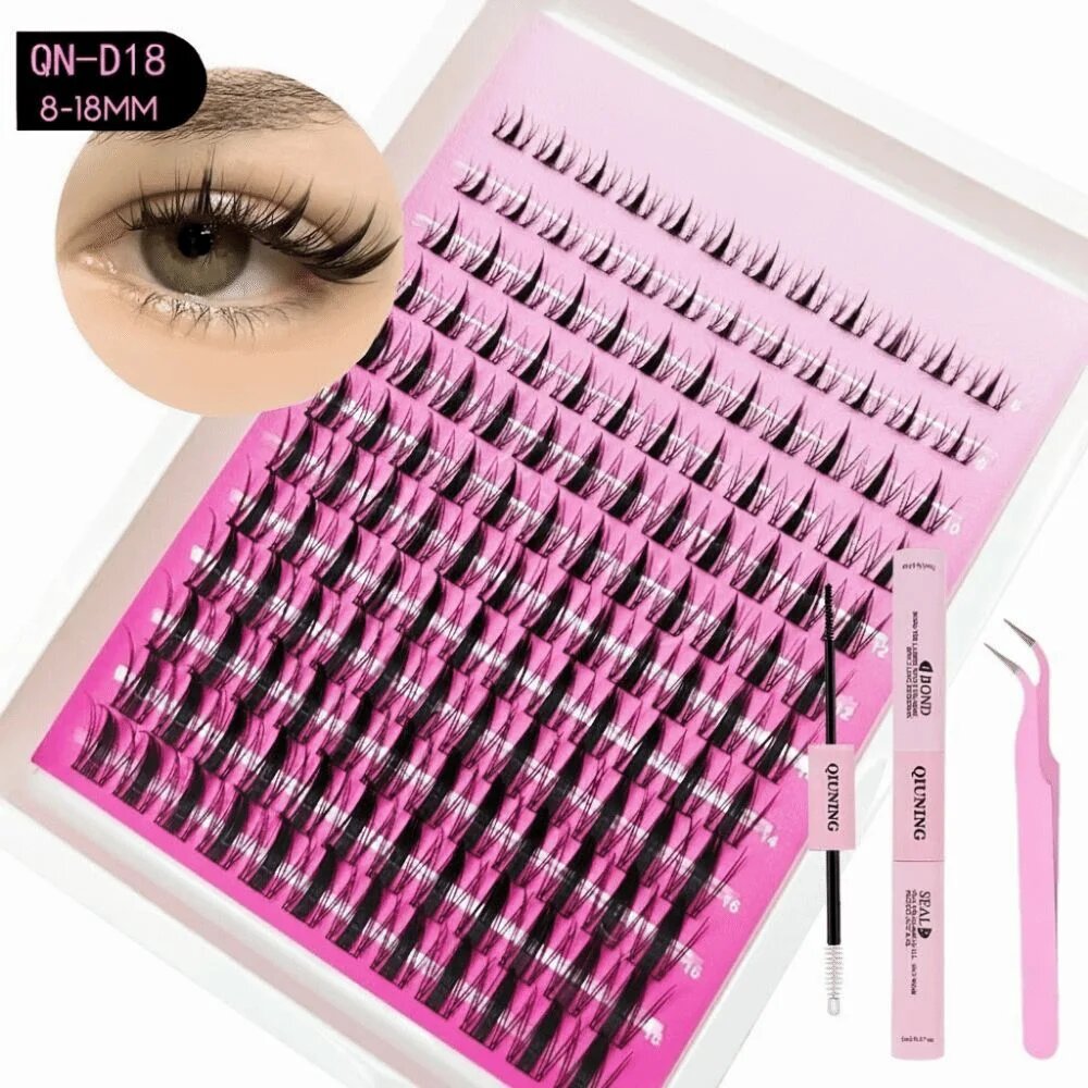 QN-D18KIT 3D сегментированные черные ресницы 8-18 мм