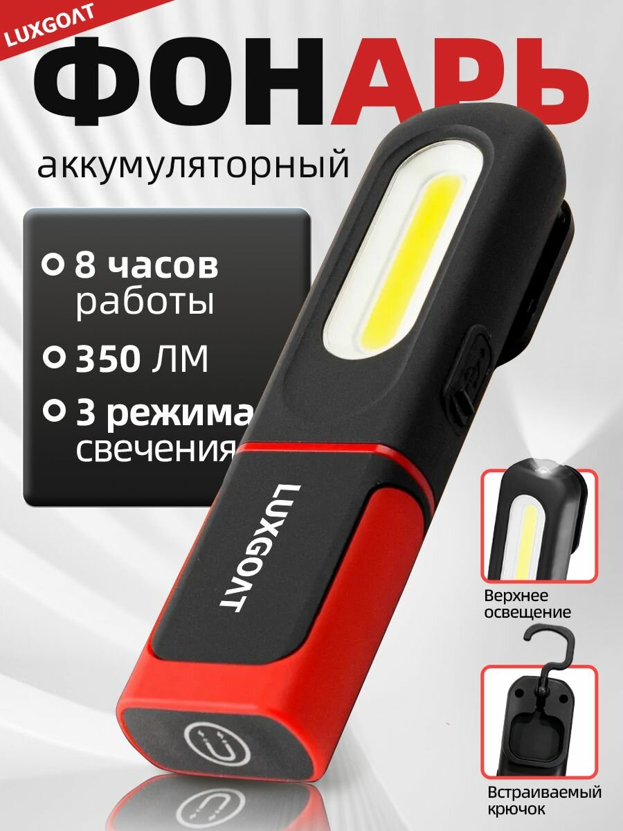 LUXGOAT фонарик аккумуляторный ручной с магнитом, фонарь для автосервиса для авто кемпинга, Рыбалка