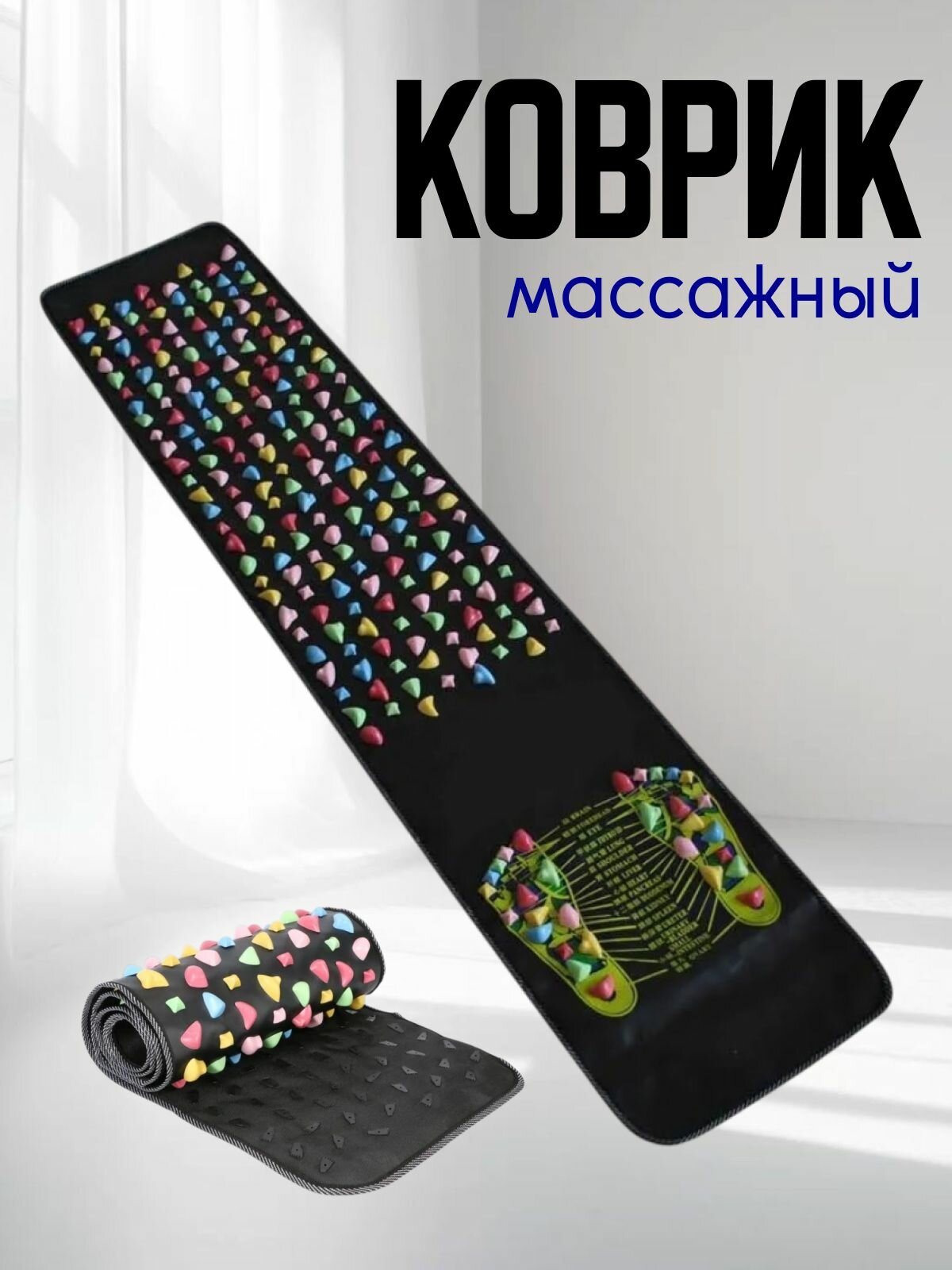 Массажный коврик с акупунктурной картой 175х35 см