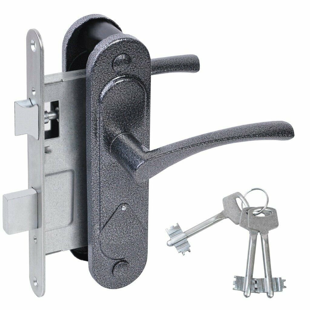 Замок врезной Абсолют ЗВ9.2-07 сувальдный с ручкой в комплекте, серебристый, 67 мм, 3 ключа, стальной, производство Россия