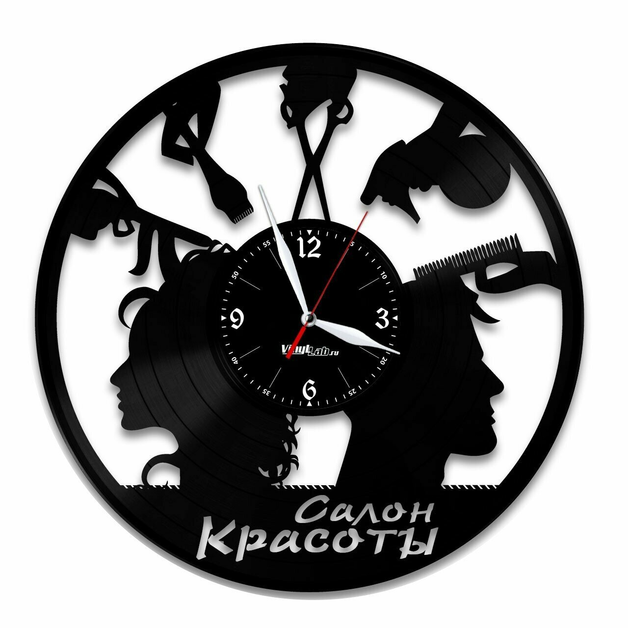 Часы из виниловой пластинки (c) VinylLab Парикмахерская, диаметр 30 см