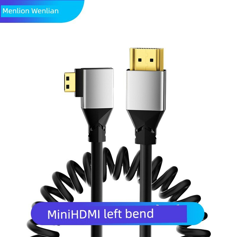 Mini HDMI кабель с пружинным механизмом, 4K 60Гц, левый изгиб для камер и мониторов
