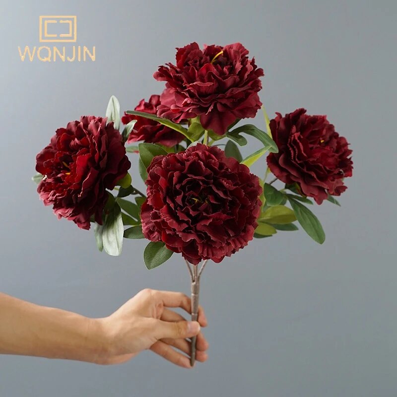 Бордовый букетик искусственных пионов WQNJIN