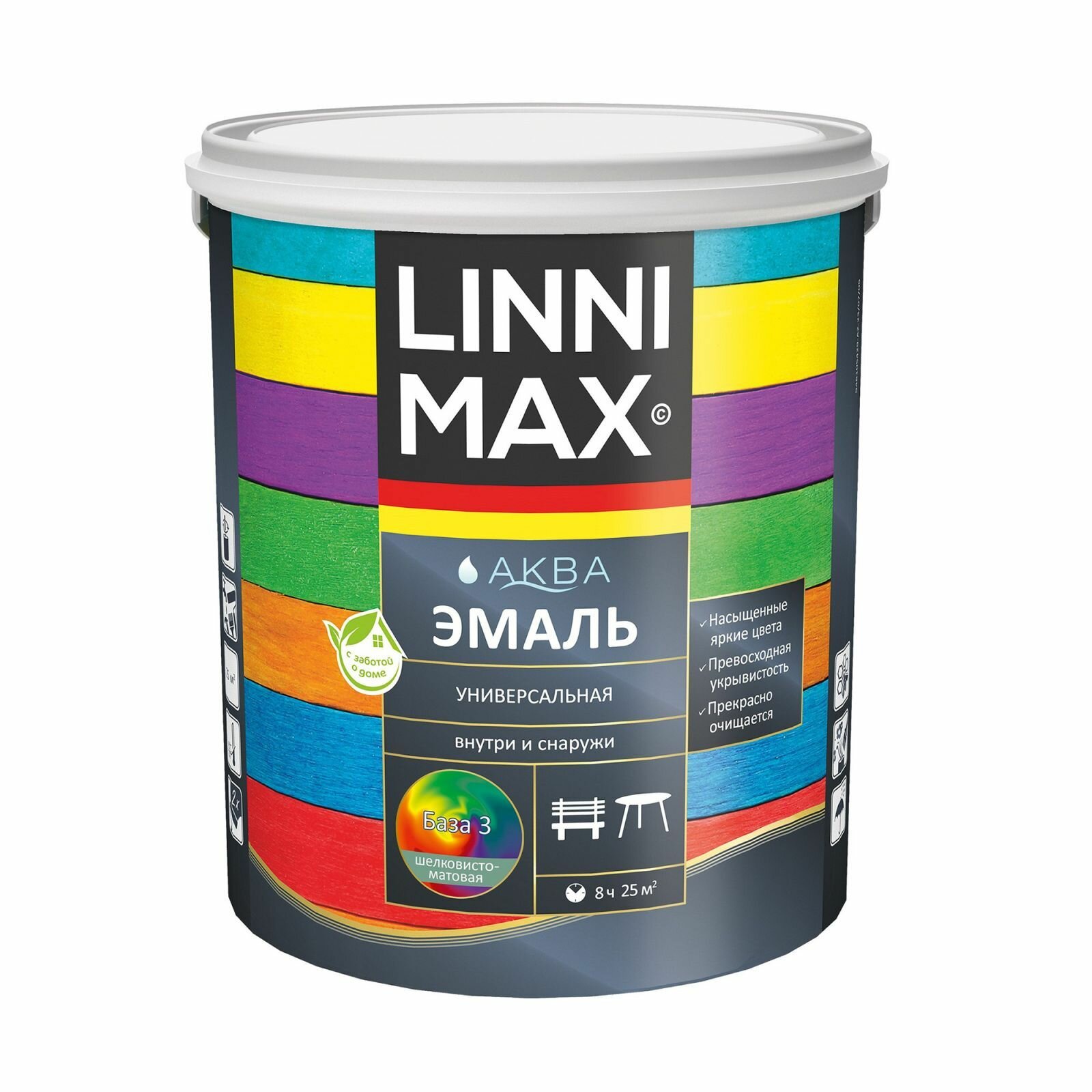 Эмаль акриловая Linnimax Аква универсальная, шелковисто-матовая, база 3, бесцветная 2,35 л 948105452