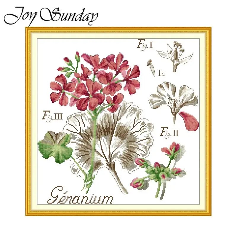 Набор для вышивания крестиком Joy Sunday Geranium, 14CT, Бордовый