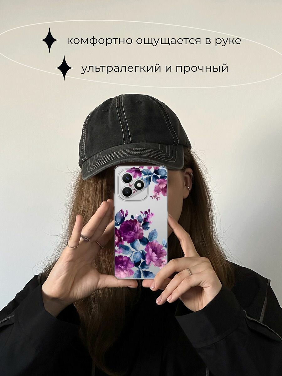 Чехол на Honor X8d / Хонор X8d с принтом Purple Blossoms, прозрачный — фото 1
