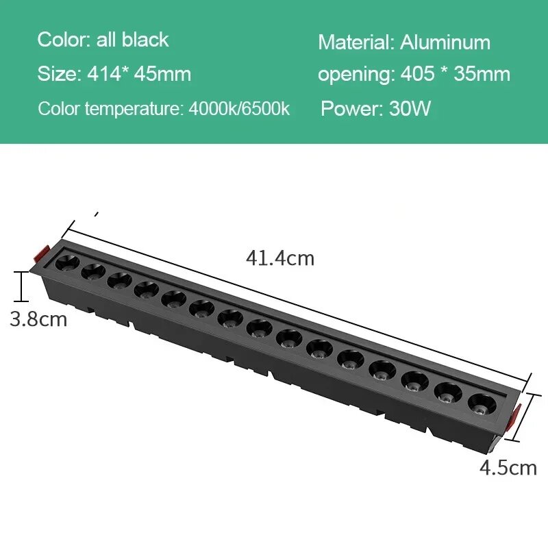 Светодиодная лента Auxey 30W, 41.4х45х3.8см, черный алюминий, 4000k/65