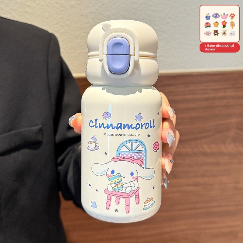 Sanrio Badtz-Maru 380 мл термокружка с трубочкой и 3D наклейкой, компактный стакан для детей - очаровательный дизайн